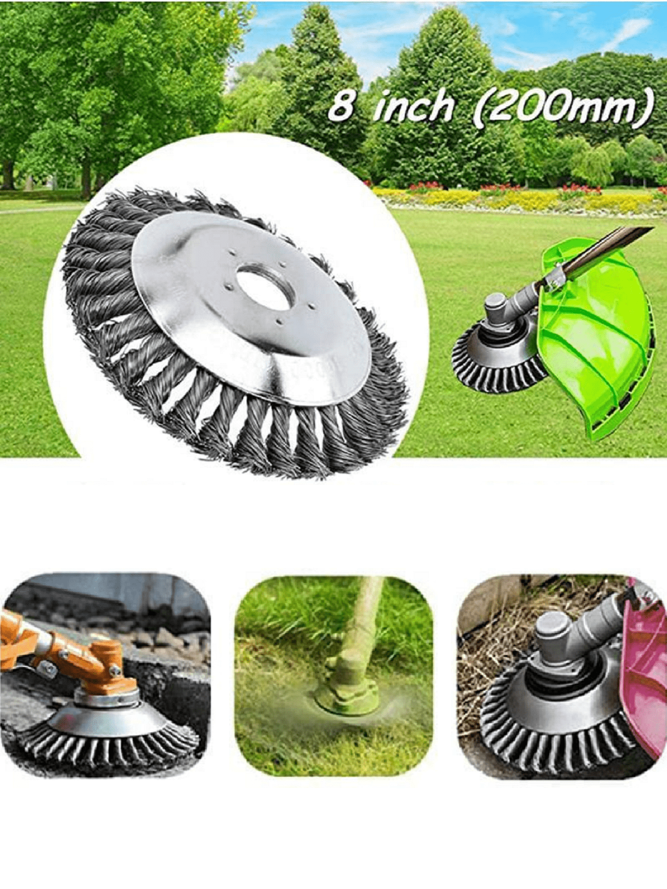 Steel Wire Wheel Garden Weed Brush Lawn Mower Grass Eater Trimmer Brush ...
