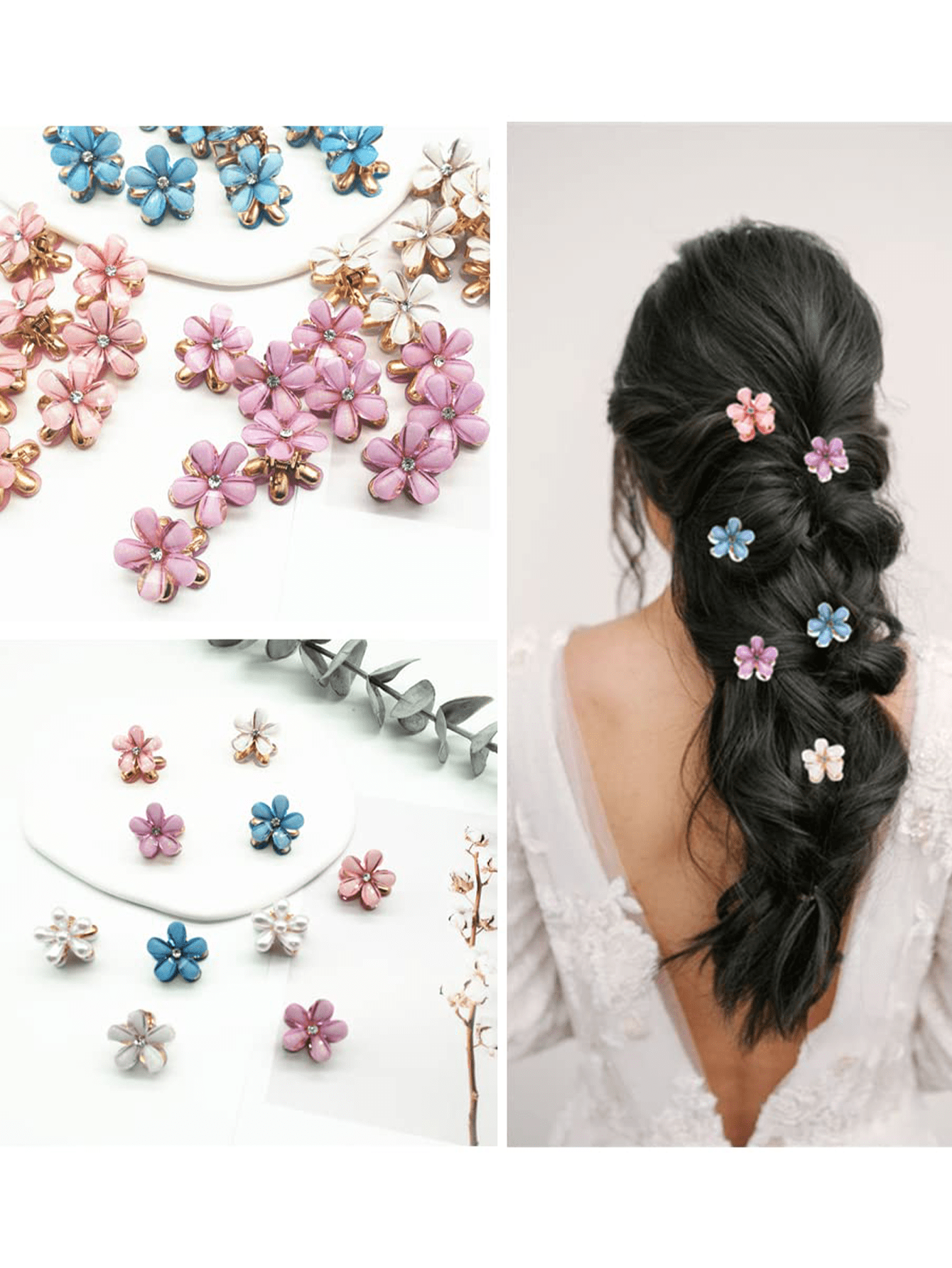 10 Pcs Mini Cute Flower-Shaped Hair Clips for Girls, Multicolor Crystal ...