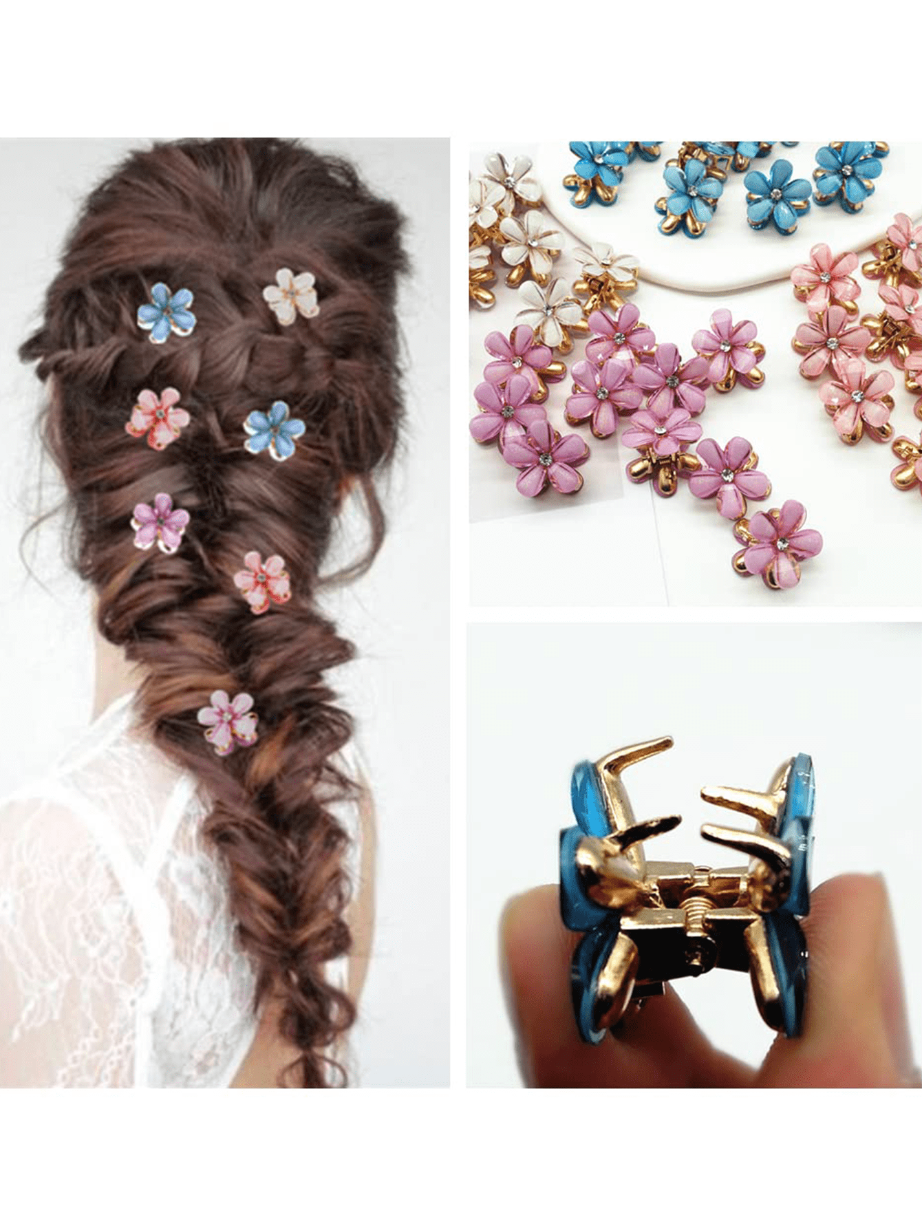 10 Pcs Mini Cute Flower-Shaped Hair Clips for Girls, Multicolor Crystal ...