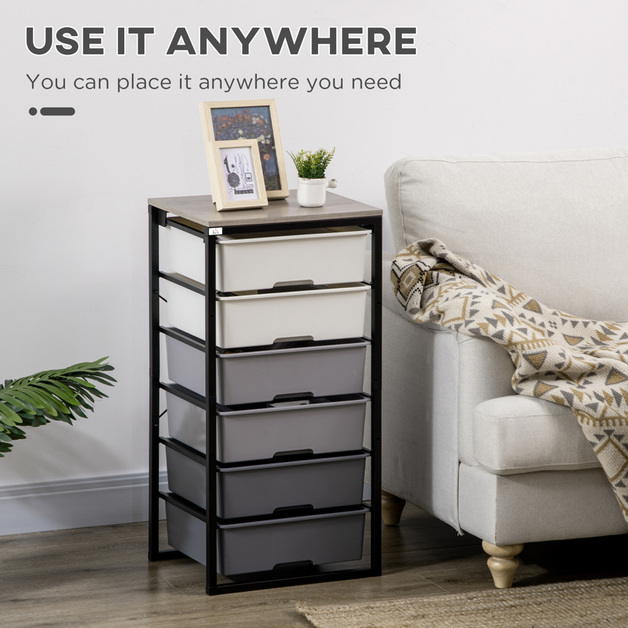 HOMCOM Dresser Storage Drawers with 6 Plastic Bins and Steel Frame ...