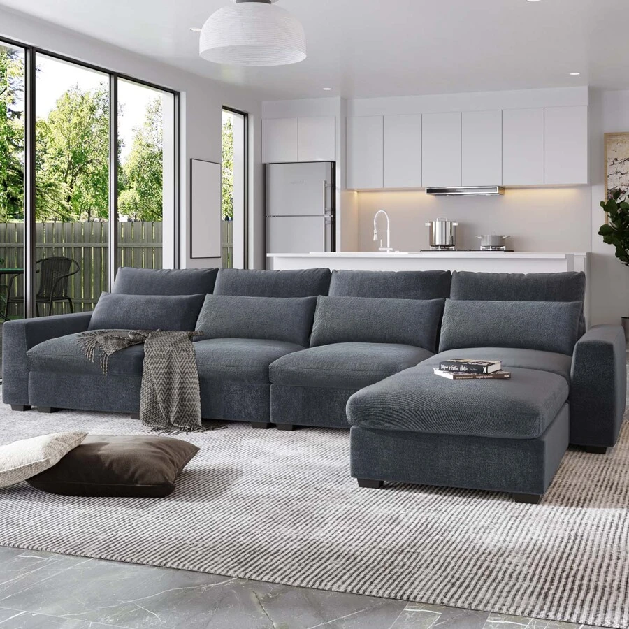 Merax Modern Large L-Shape Feather Filled Sectional Sofa, Convertible ...
