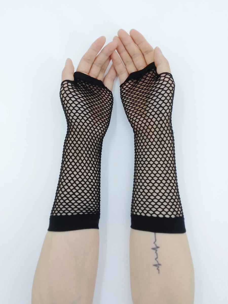 Solid Fishnet Fingerless Gloves | SHEIN USA