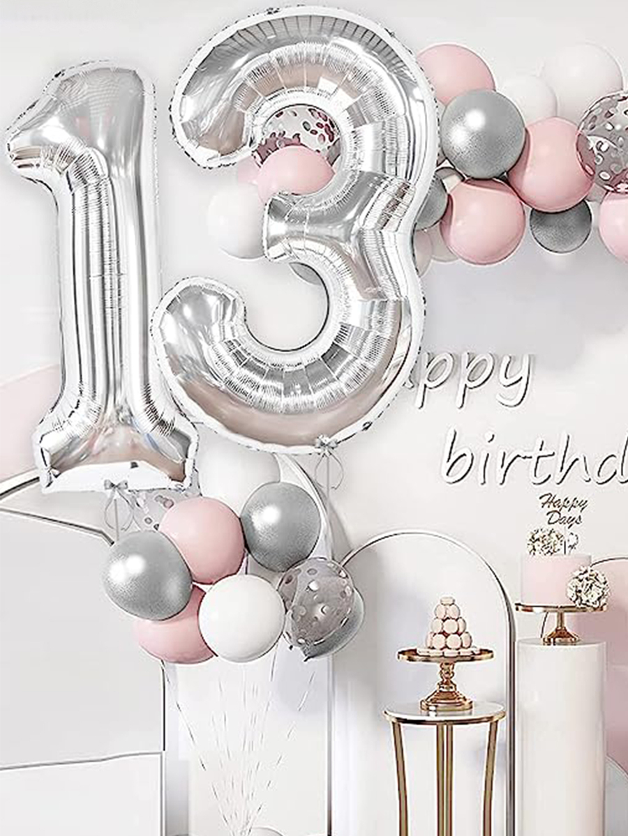 Mtrong Te 40inch 16inch 0-9 Silver Number Foil Helium Balloons Birthday ...