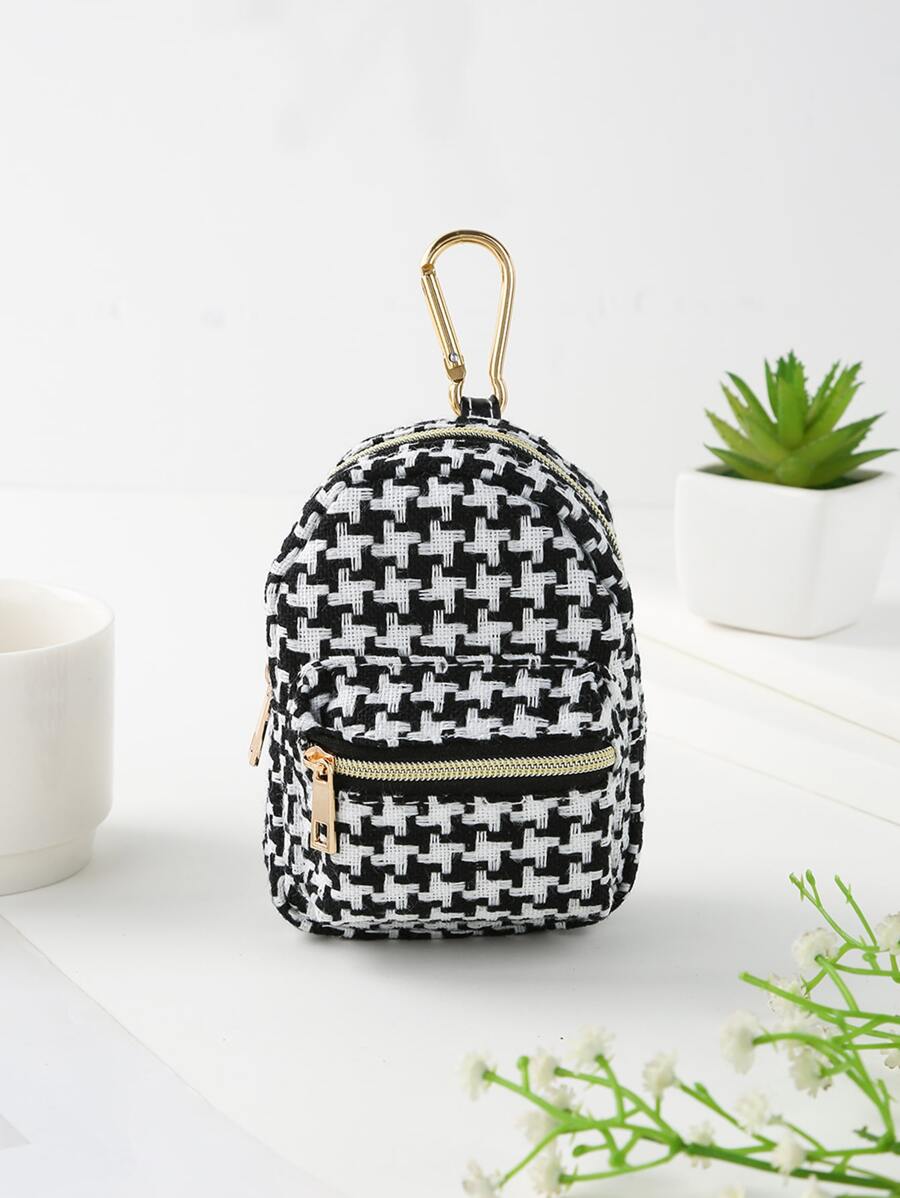 Houndstooth Pattern Schoolbag Shape Coin Purse Keys Card Holder Wallet ...