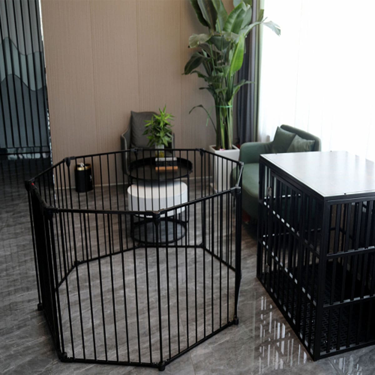 200" Adjustable Safety Gate 8 Panels Play Yard Metal Doorways Fireplace ...