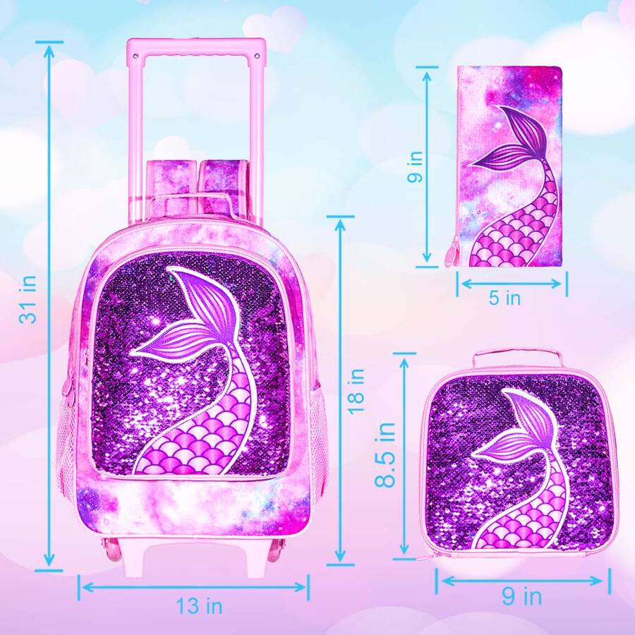 Rolling Backpack for Girls, Roller Wheels Kids Bookbag - Wheeled ...