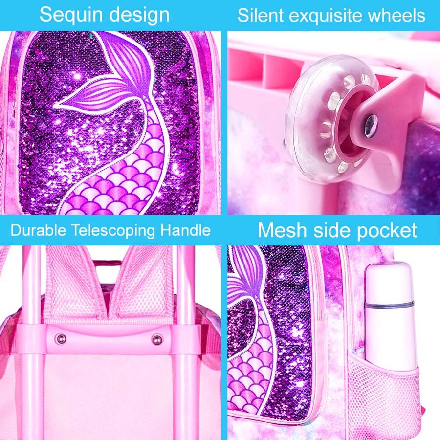 Rolling Backpack for Girls, Roller Wheels Kids Bookbag - Wheeled ...