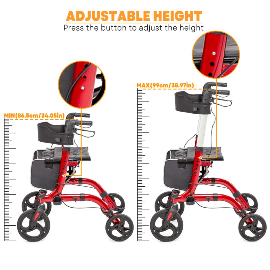 Red Rolling Walkers for Seniors with Seat Rollator Walkers Folding ...