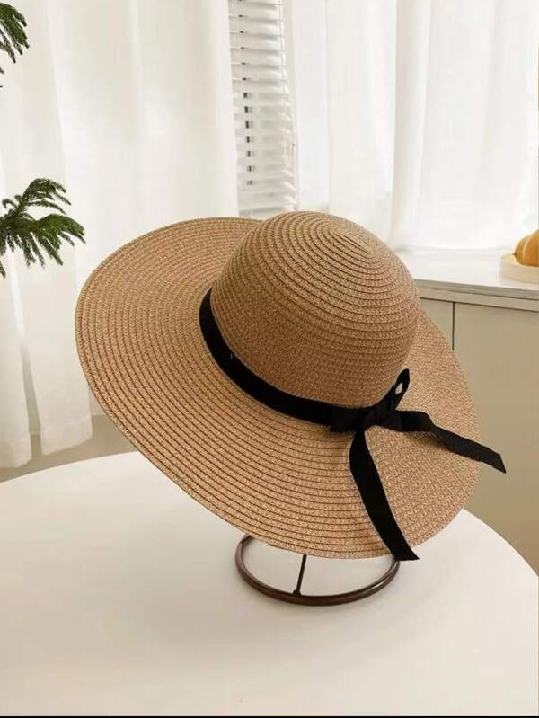 1pc Straw hat ,Bow Decor Straw Hat, Beach Straw Hat, Decor Straw Hat,Sun Hat, Summer Hat,Outdoor ...