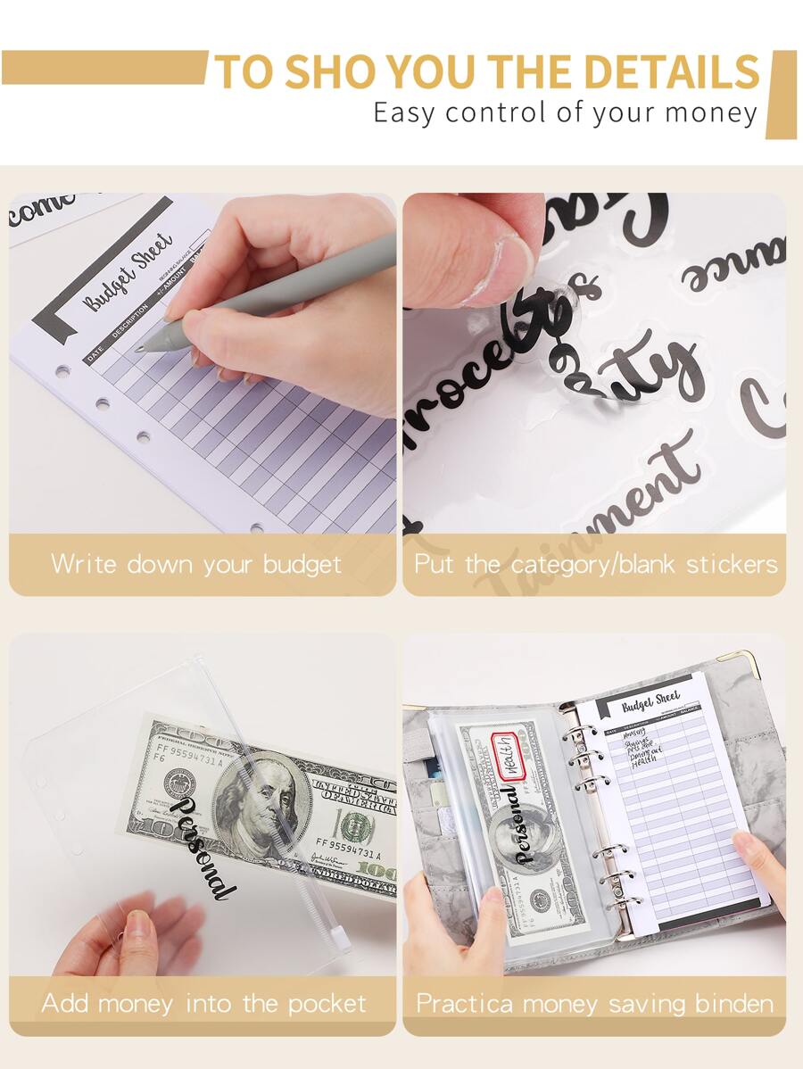 38 pieces A6 PU leather budget holder notebook money bag organizer with ...