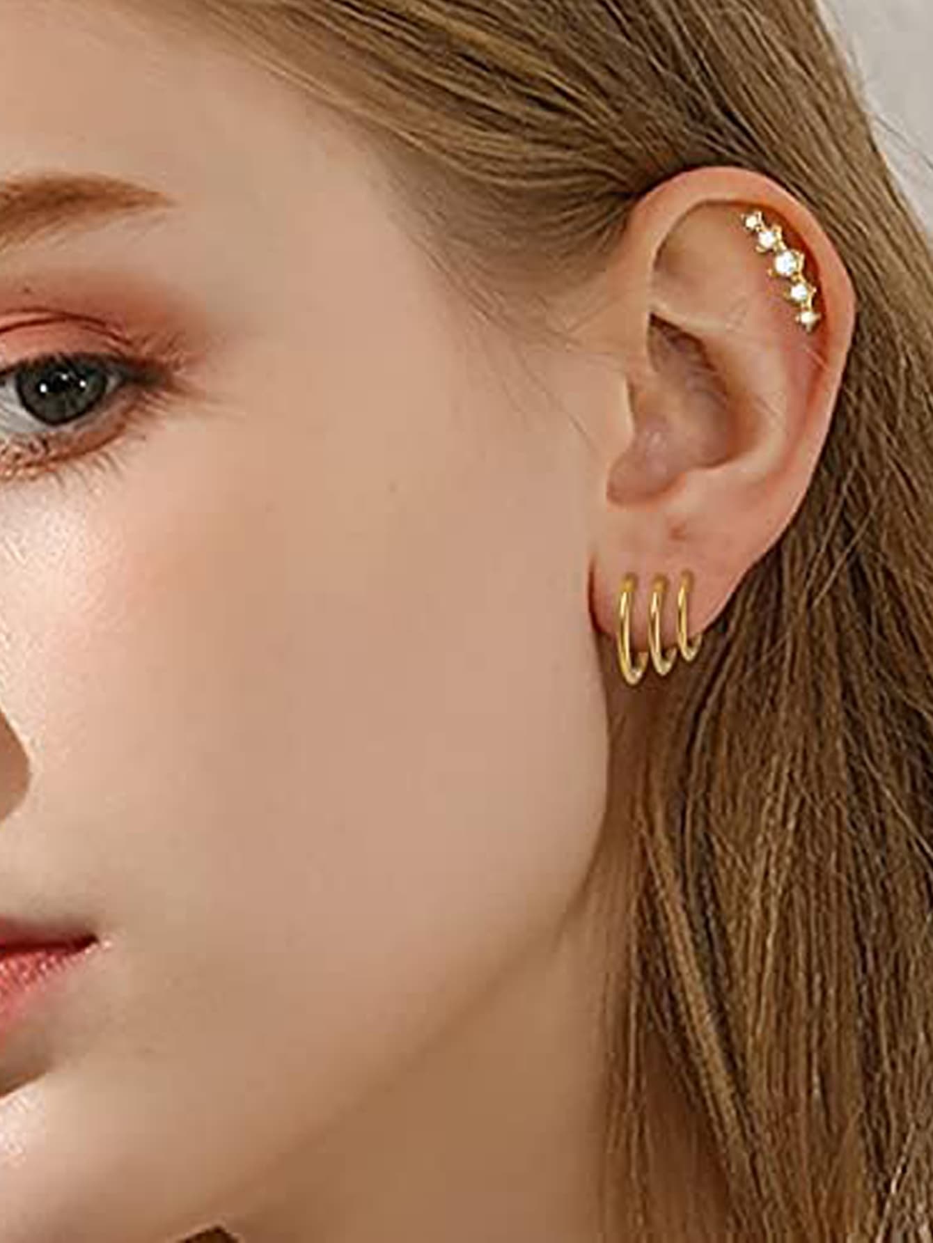 9 Pcs Studs Earring Set For Multiple Piercing,Women Cubic Zirconia Stainless Steel Earrings For ...