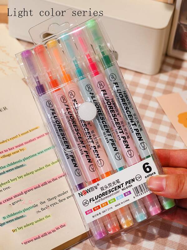 6pcs Random Style Double Headed Highlighter Markers | SHEIN USA