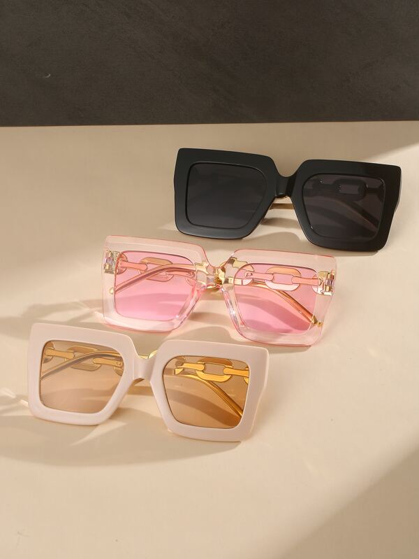 3 Pairs Plastic Frame Square Beach Shade Fashion Sunglasses | SHEIN USA