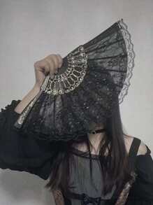 1pc Women's Lace Folding Fan, Suitable For Party Attire Elegant Witch ...