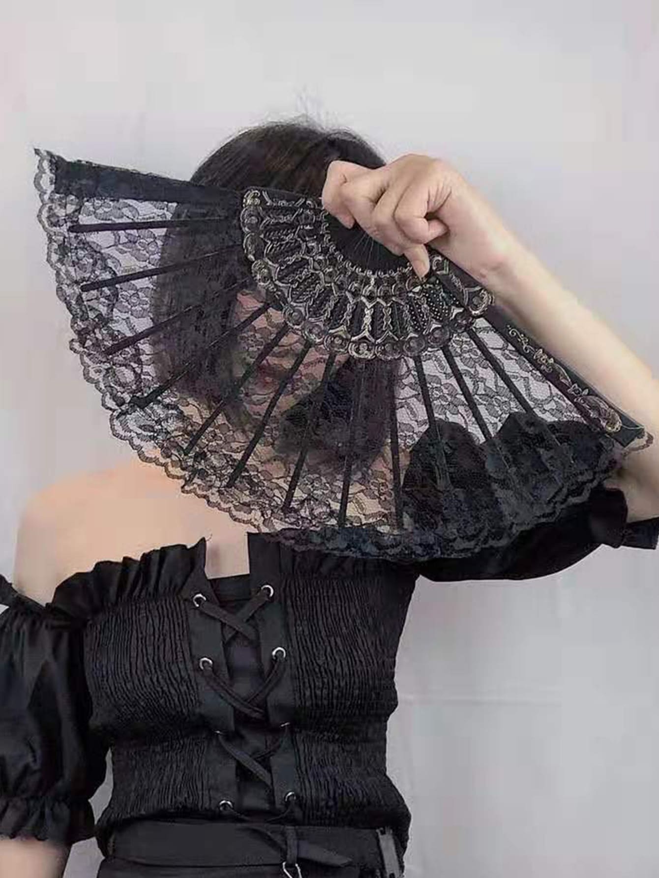 1pc Women's Lace Folding Fan, Suitable For Party Attire Elegant Witch ...