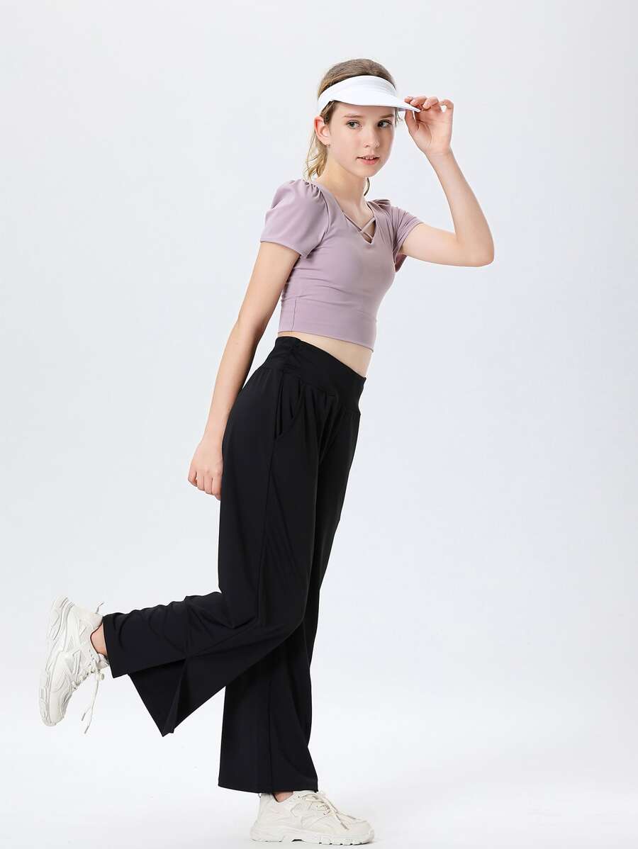 Tween Girls Sports Yoga Pants Wide Leg Pants Running Tennis | SHEIN EUR
