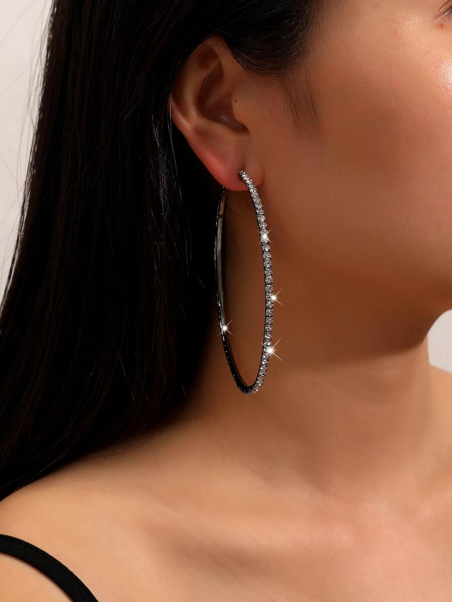 Simple Rhinestone Decor Big Hoop Earrings For Women, Fashionable And ...