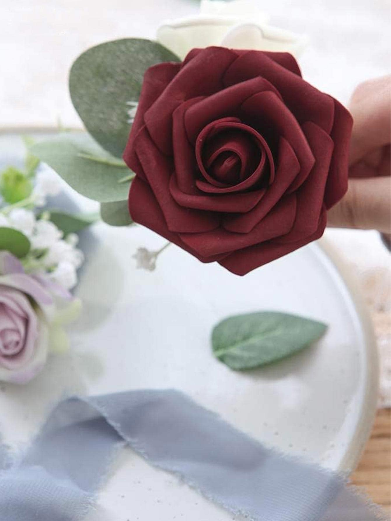 Artificial Flowers Ivory Foam Fake Roses With Stems 25pcs For DIY ...