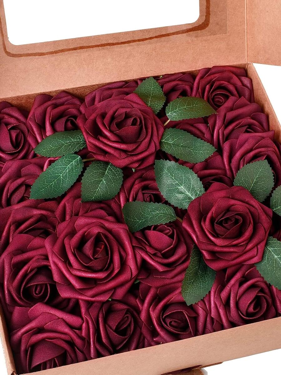 Artificial Flowers Ivory Foam Fake Roses With Stems 25pcs For DIY ...