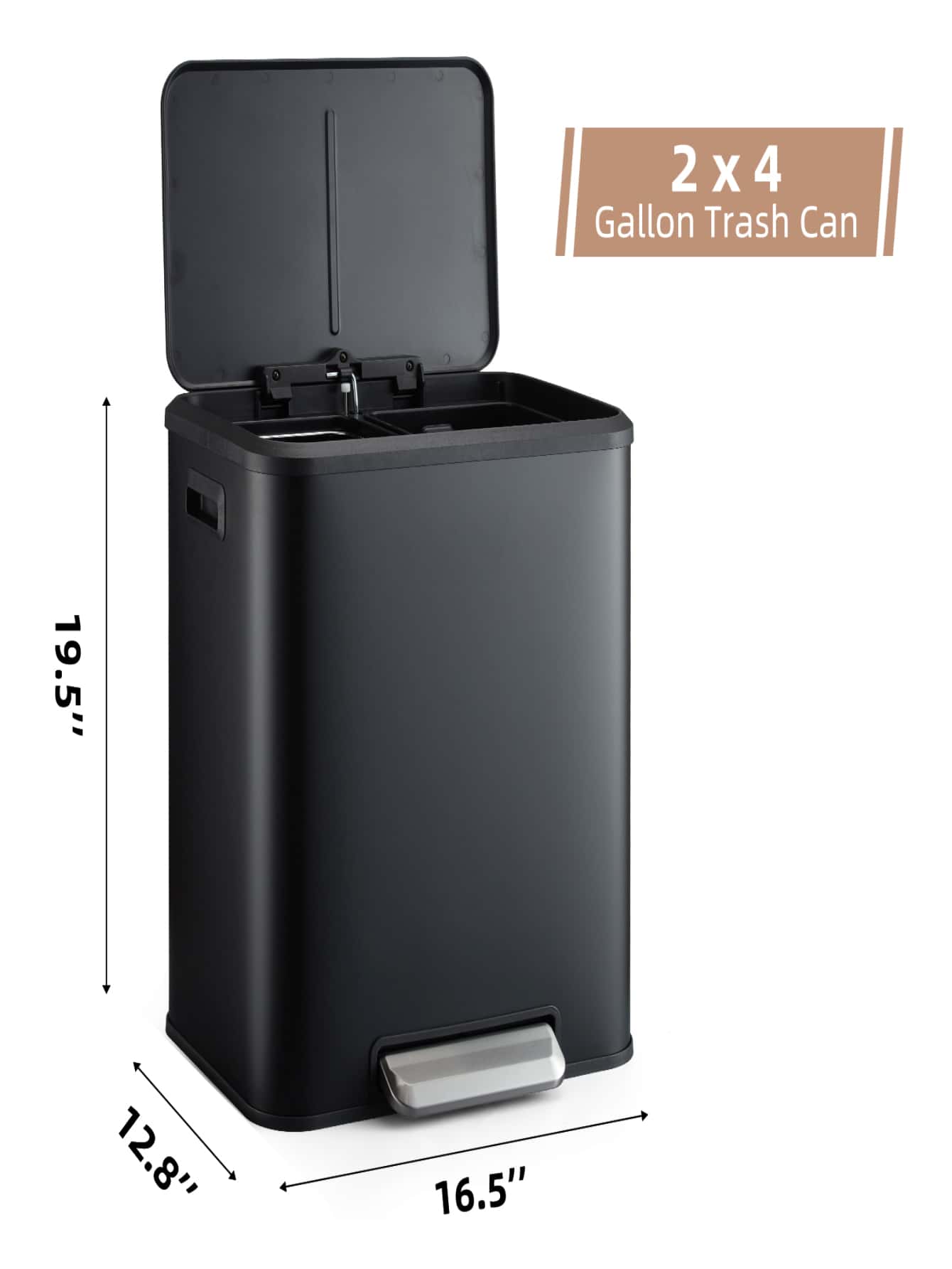 Dual Trash Can for Recycling and Trash, 2 x 4 Gallon (30L) Stainless ...