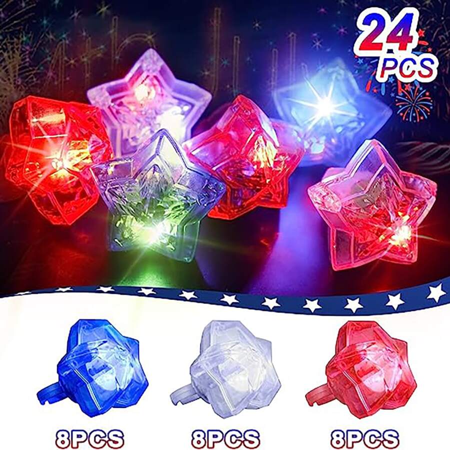 24 Pack Patriotic LED Light Up Rings,Flash Finger Rings Red White Blue ...