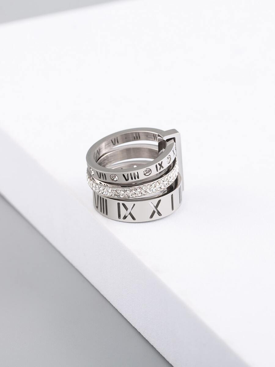 1pc Light Luxury Stainless Steel Three Rings Design Ring With Diamond ...