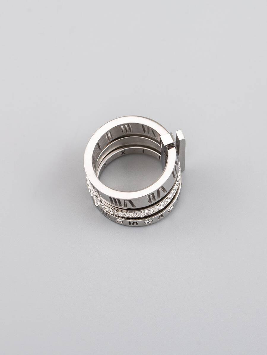 1pc Light Luxury Stainless Steel Three Rings Design Ring With Diamond ...