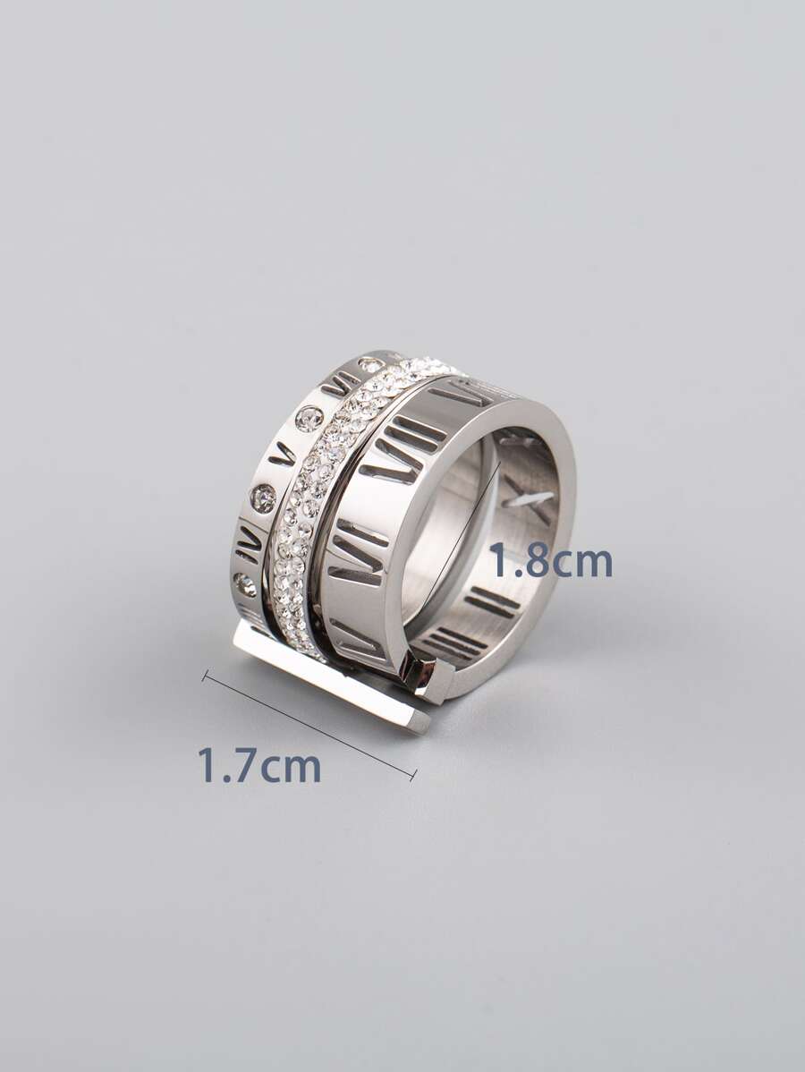 1pc Light Luxury Stainless Steel Three Rings Design Ring With Diamond ...