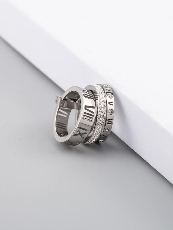 1pc Light Luxury Stainless Steel Three Rings Design Ring With Diamond ...