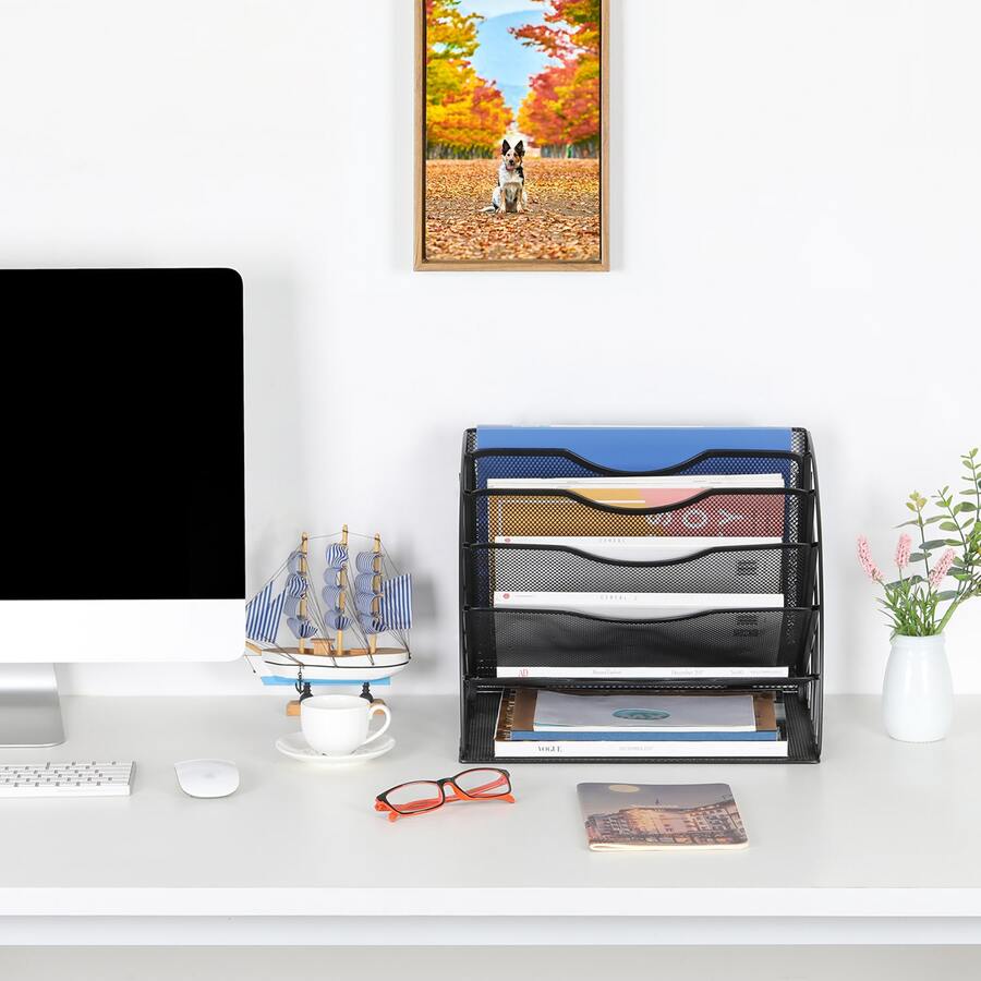 Fan-Shaped Desk File Sorter 6 Compartment Filing Paper Letter Tray ...