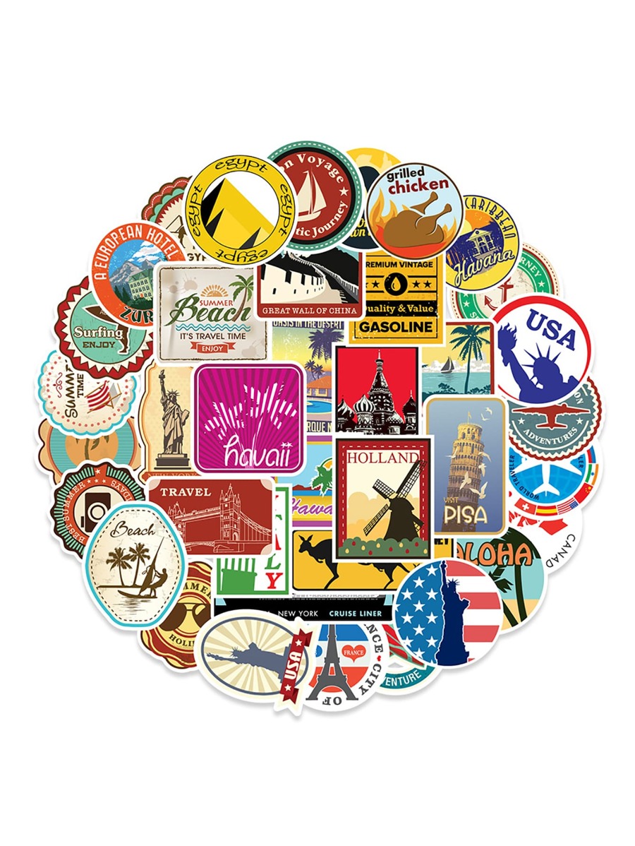 Travel Around The World Stickers 100 Pack Vinyl Laptop Stickers ...