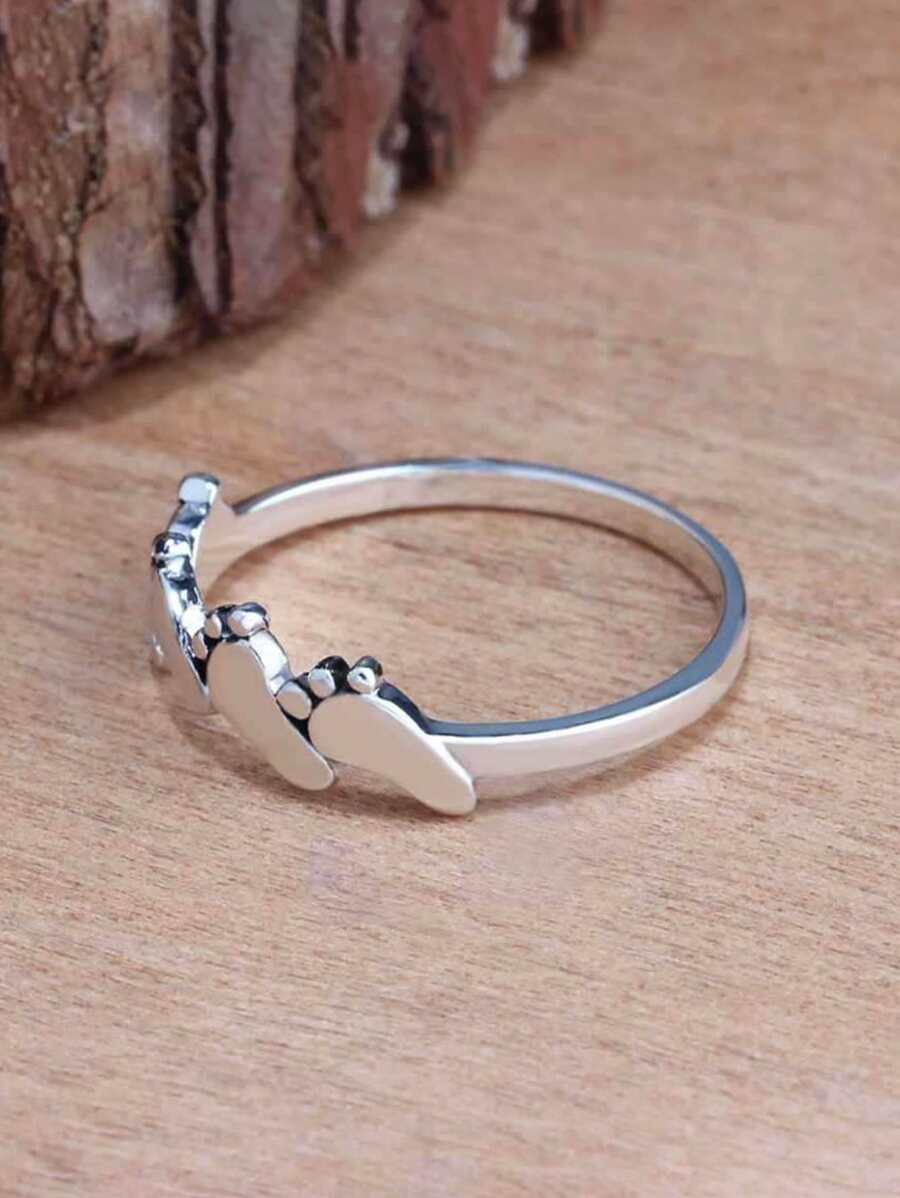 1pc Sterling Silver Footprint Ring For Women - Cute Baby Feet Design ...