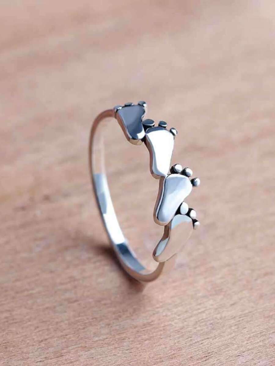 1pc Sterling Silver Footprint Ring For Women - Cute Baby Feet Design ...