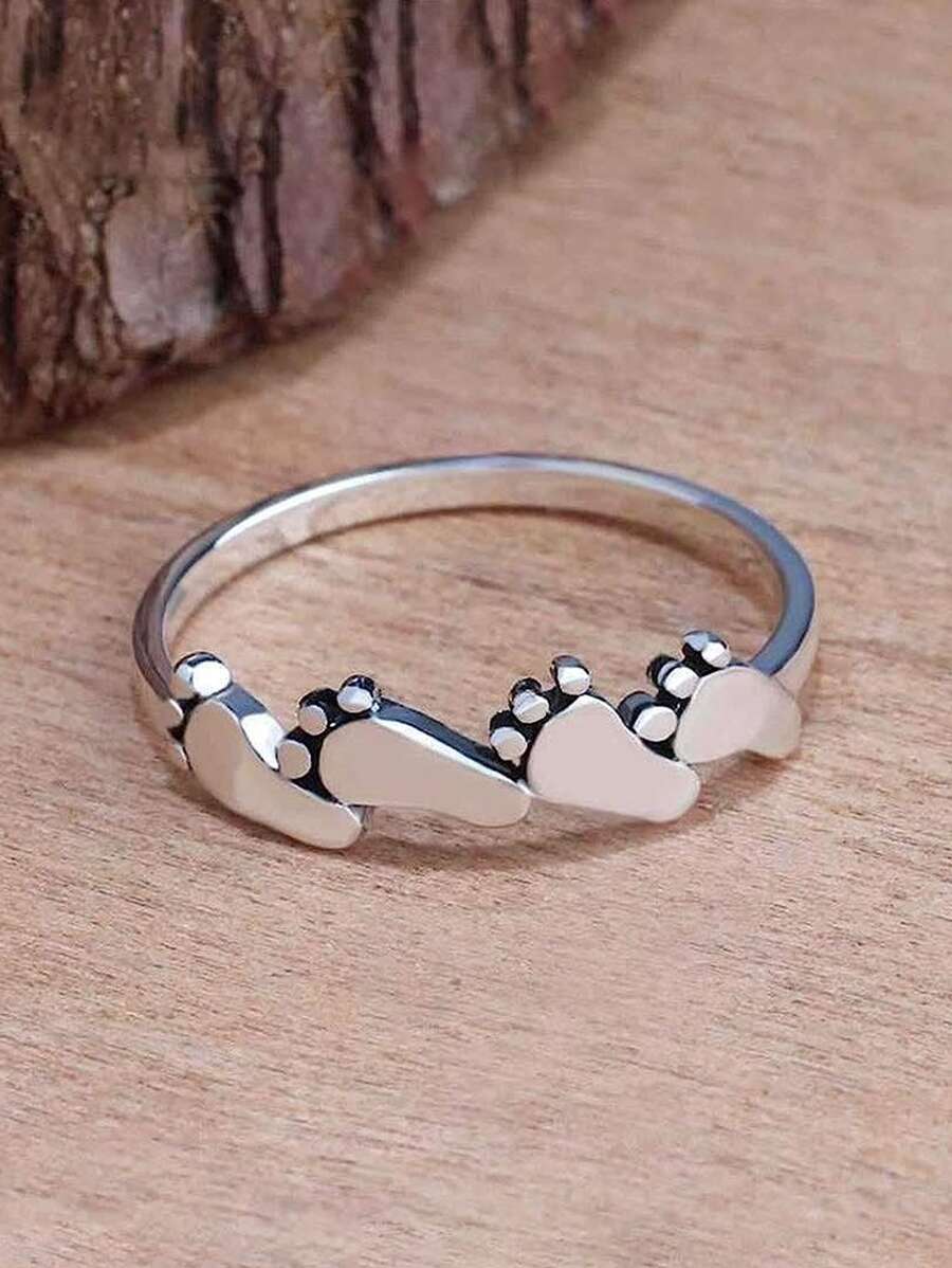 1pc Sterling Silver Footprint Ring For Women - Cute Baby Feet Design ...