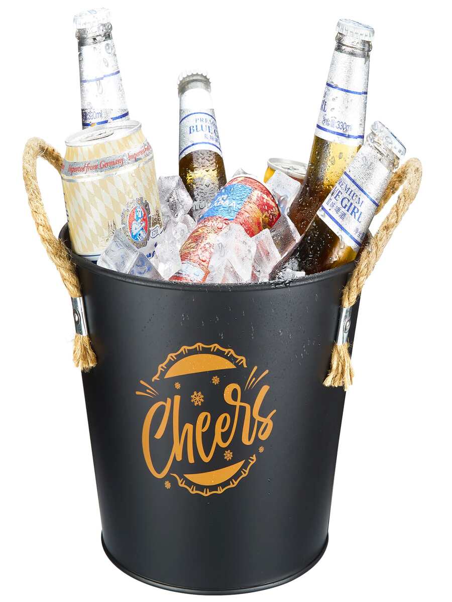 Retro Ice Bucket for Parties, Galvanized Metal Beverage Tub with Scoop ...