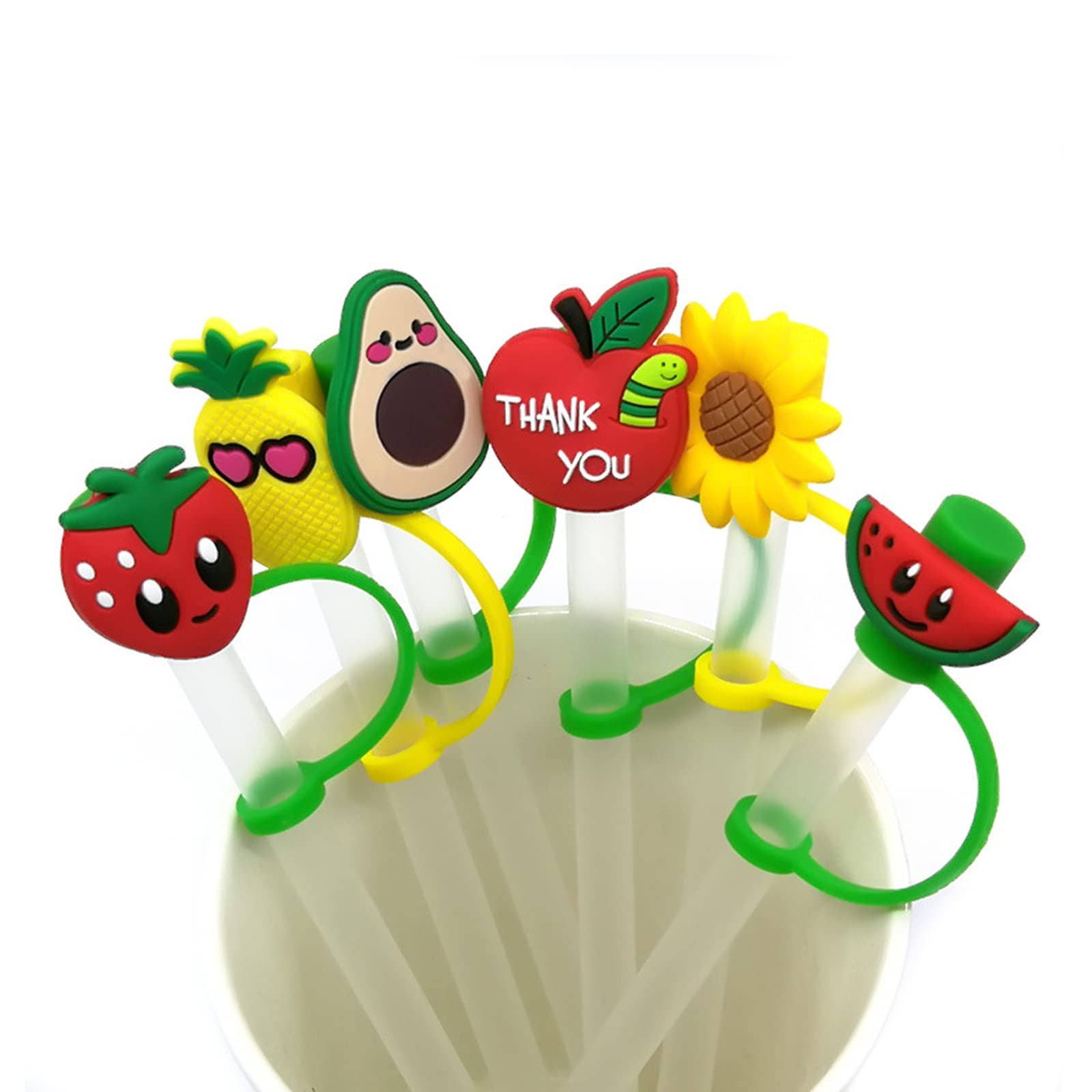 6Pcs Silicone Straw Cover, Reusable Silicone Straw Toppers, Splash ...