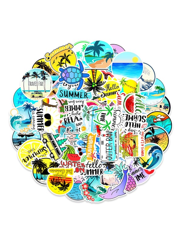 50pcs Summer Beach Stickers, Beachy Surfing Stickers, Cute Adventure ...
