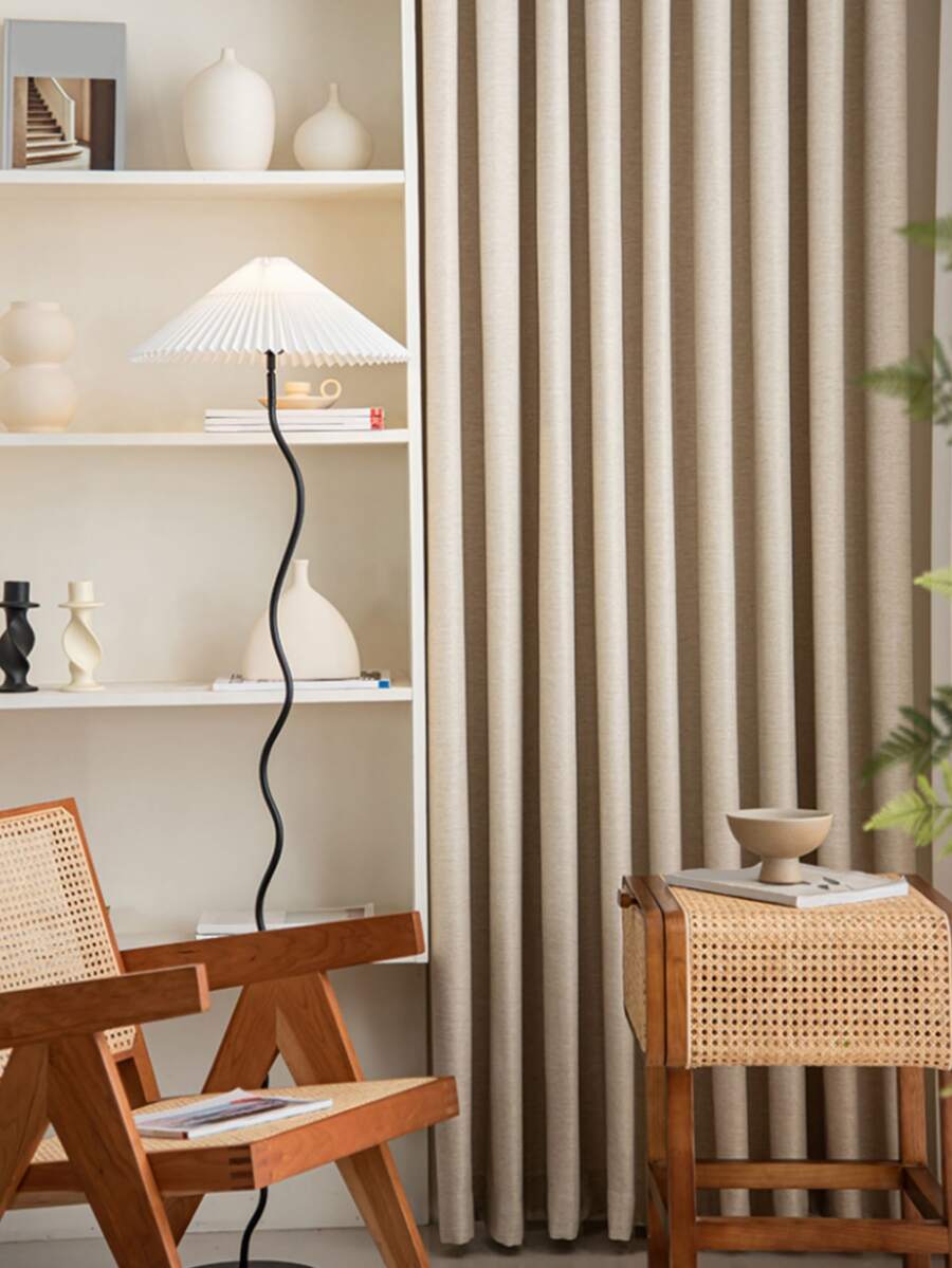 2pcs Modern Simple Faux Linen Blackout Insulated Window Curtains ...