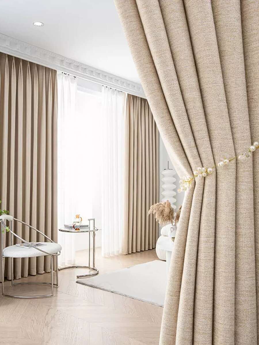 2pcs Modern Simple Faux Linen Blackout Insulated Window Curtains ...