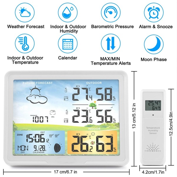 Weather Station Wireless Indoor Outdoor Multiple Sensors, Digital ...
