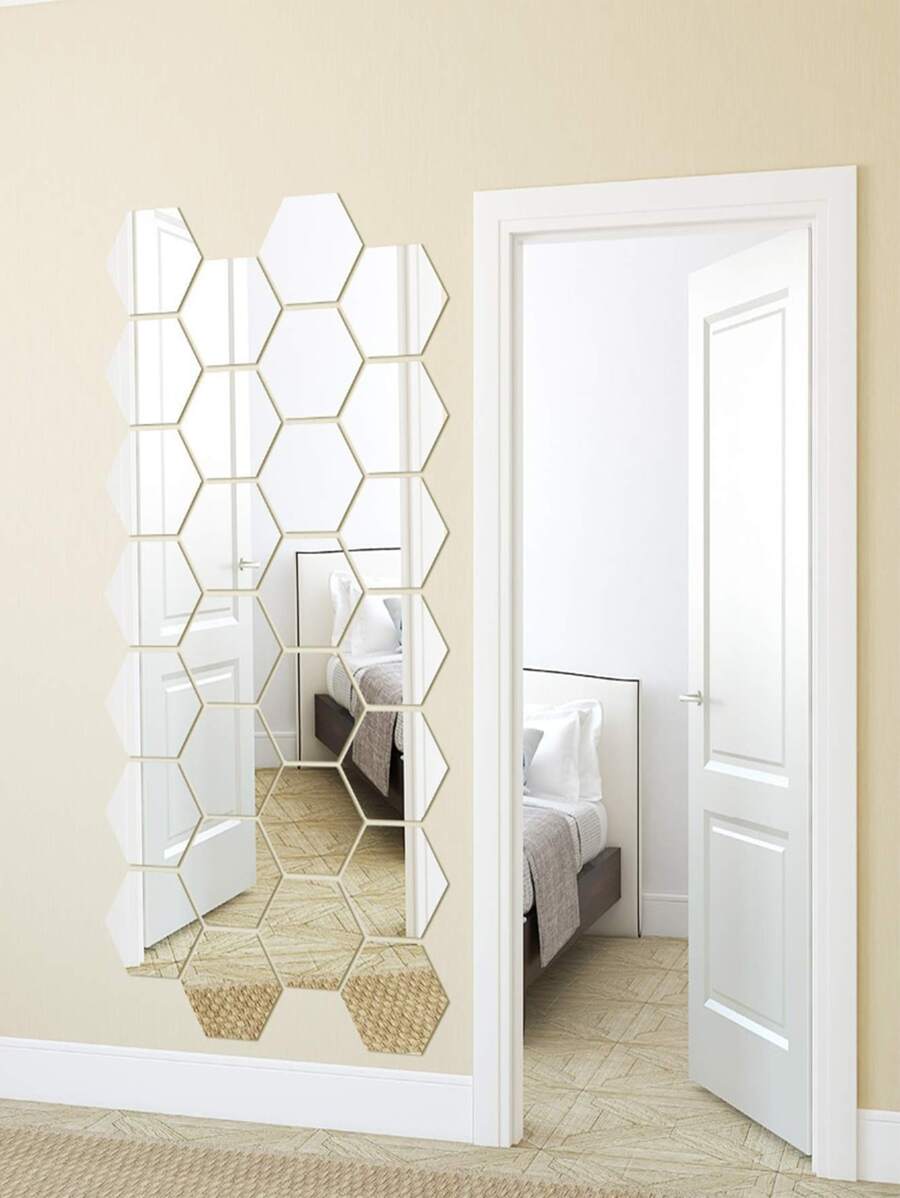 1set 12pcs Mirror Wall Stickers Hexagon Wall Art Stickers Diy