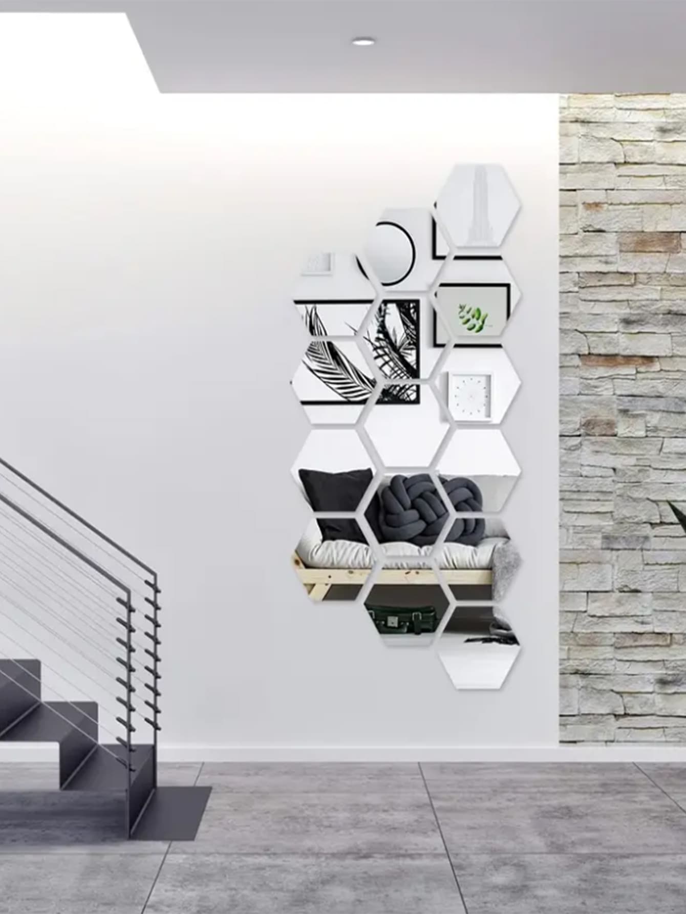 1set 12pcs Mirror Wall Stickers Hexagon Wall Art Stickers Diy