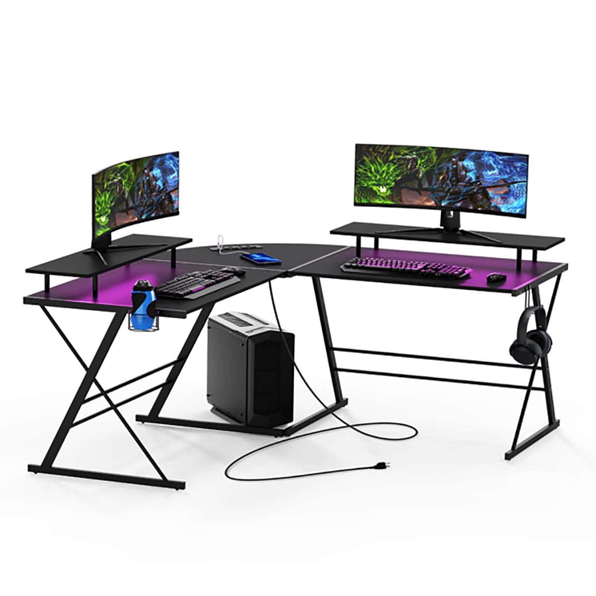 L Shaped Desk Gaming Desk with LED Lights & Power Outlets, Computer ...