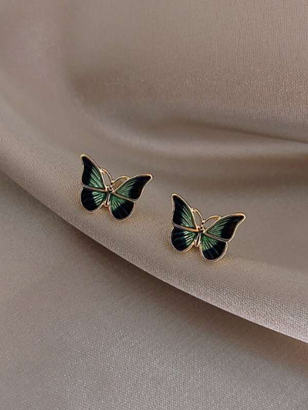1pair Vintage Green Butterfly Shaped Stud Earrings | SHEIN UK