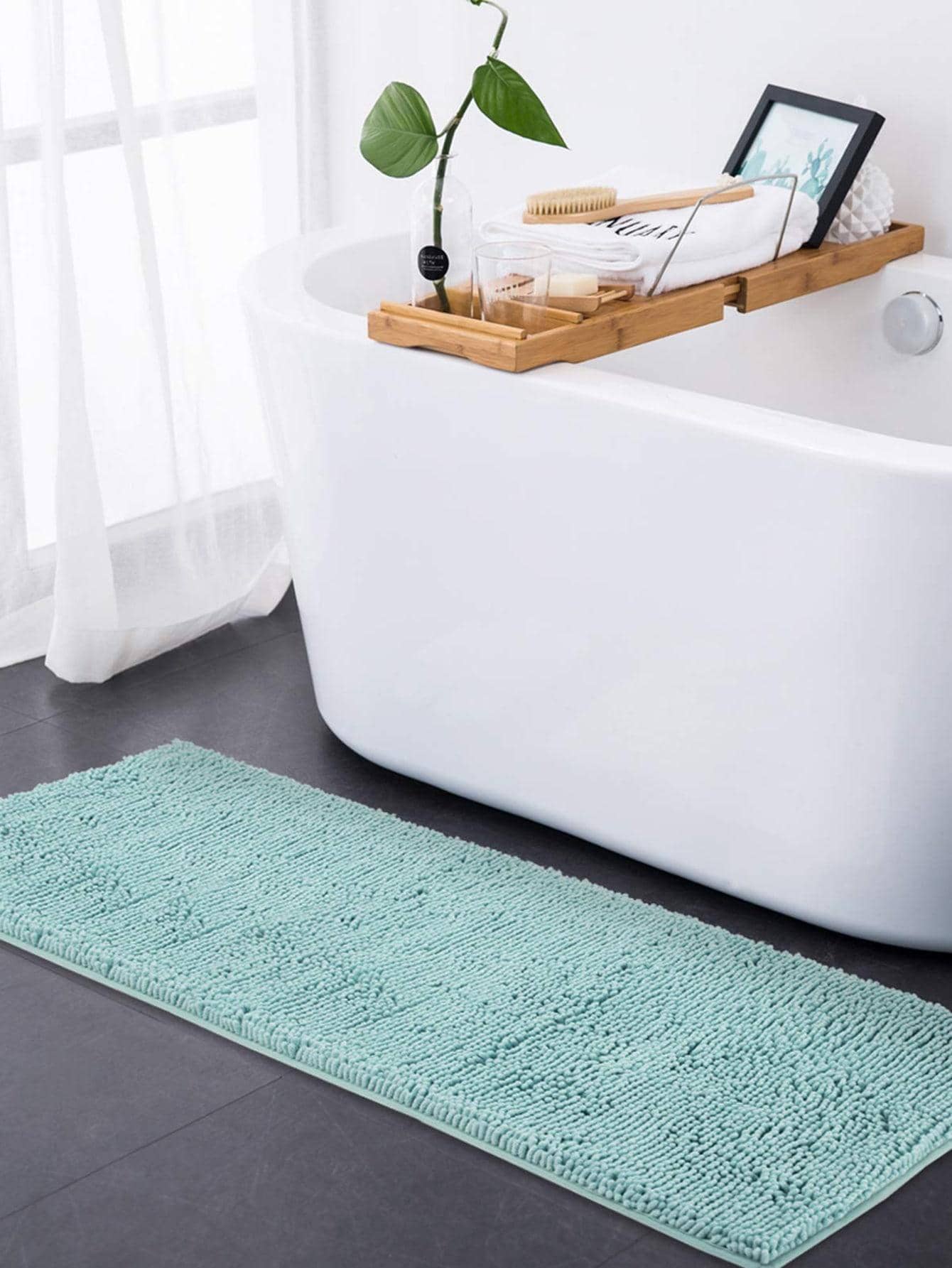 1pc Solid Fuzzy Anti-Slip Bath Rug Home Bathroom Decor Floor Carpet ...