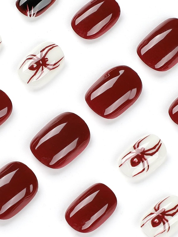 Express Your Love With 24pcs Short Oval Spider Pattern Full Cover Press ...