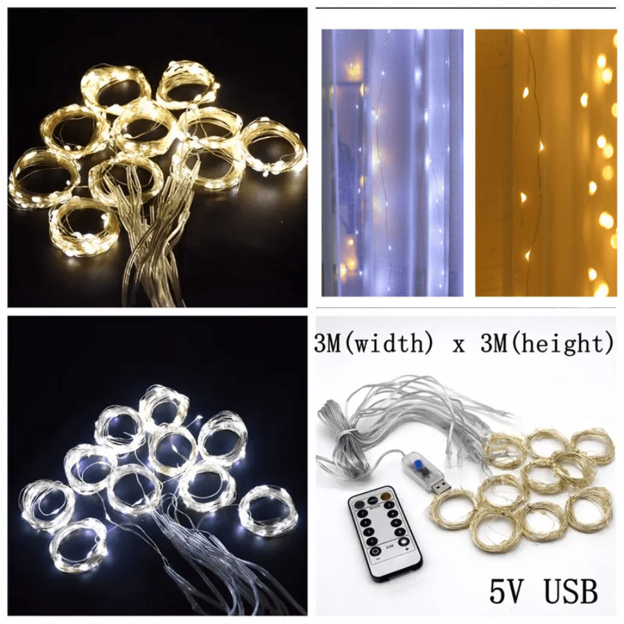 Curtain LED String Lights, Christmas Decoration, Remote Control ...