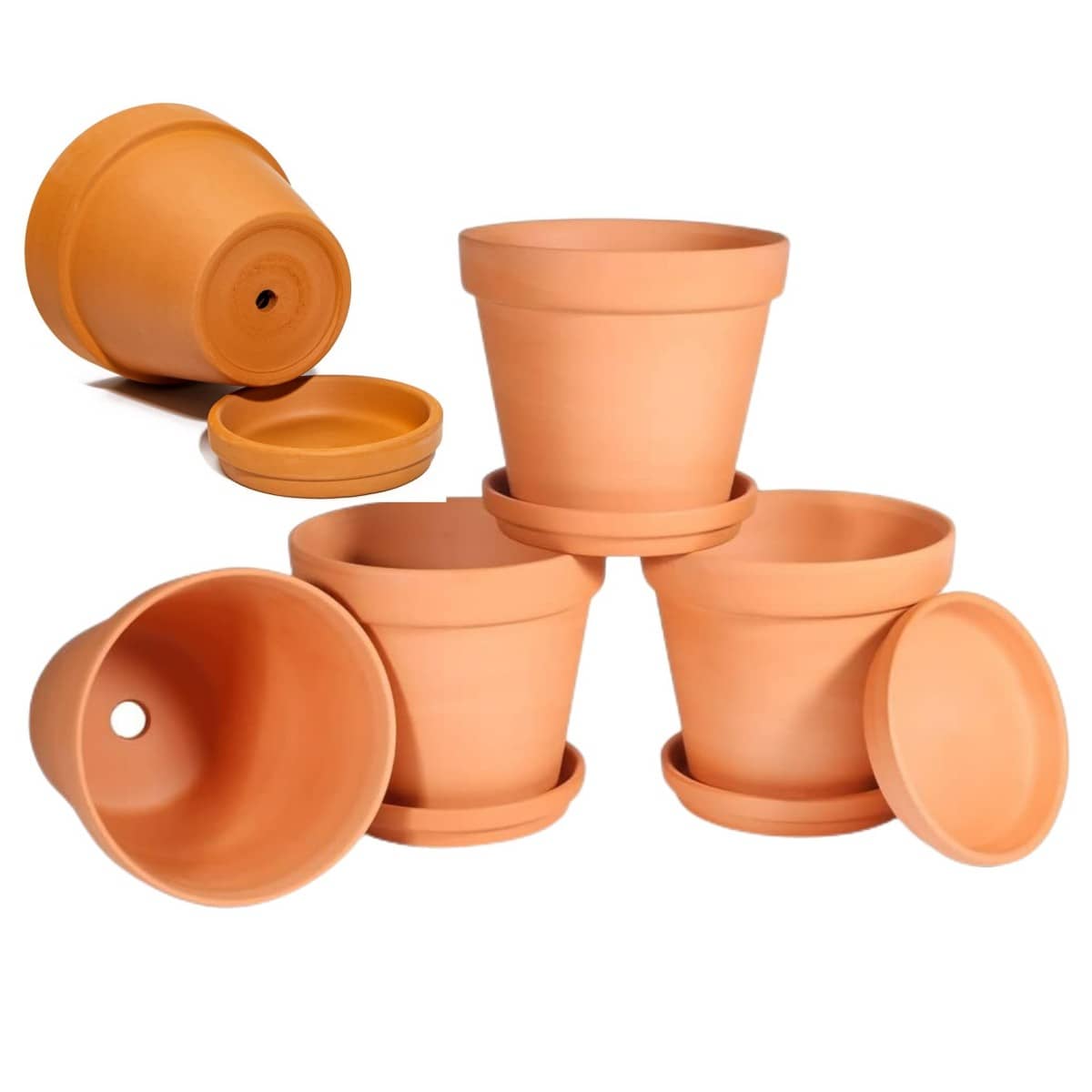 4 Inch Clay Pot for Plant with Saucer - 5 Packs Terra Cotta Plant Pot ...