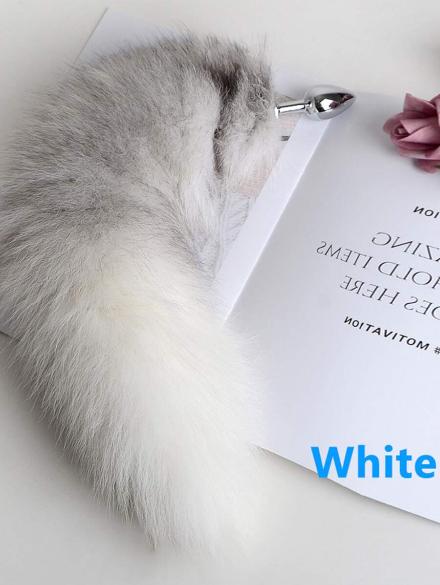 Black and White Stainless Steel Fluffy Tail Design Butt Plug | SHEIN USA