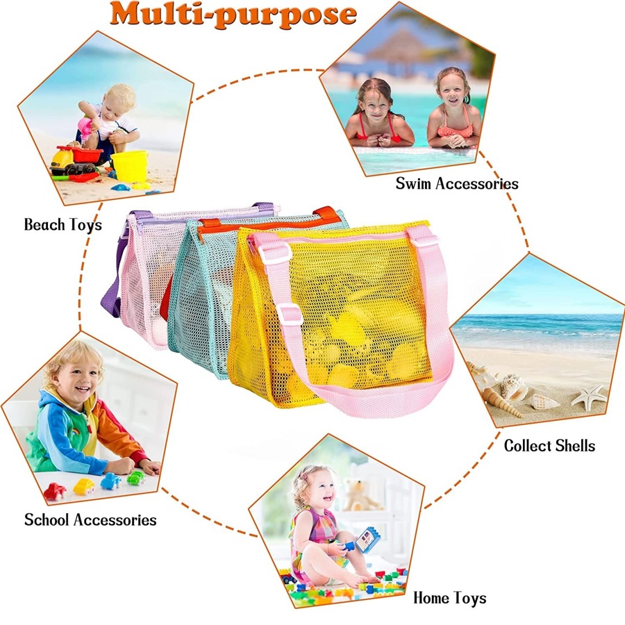 Beach Toy Mesh Beach Bags - Kids Shell Collecting Bags Sand Toy Totes ...